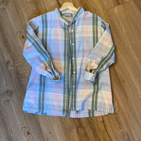 Vintage | Tops | Vintage Cotton Flannel Button Down Plaid Shacket ...